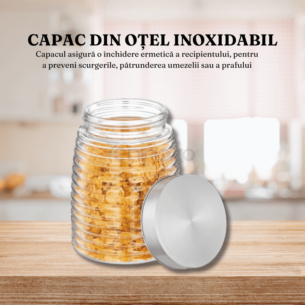 Set 3 Recipiente, pentru Condimente, Paste, Cereale, Inchidere Ermetic ...